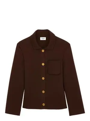 Saint Laurent Saint Laurent Wool Polo Cardigan With Cassandre Medallion Buttons Ebene
