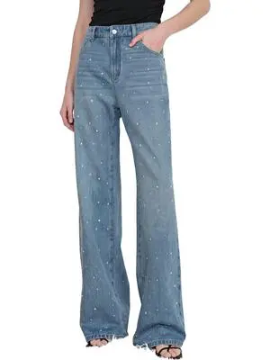 Fabrique Harper Bow Embellished Cotton Denim Jeans - Blue