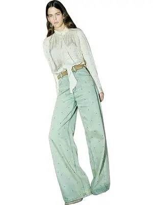 Fabrique Hadrian Studded Wide Leg Jeans In Cotton Denim - Blue