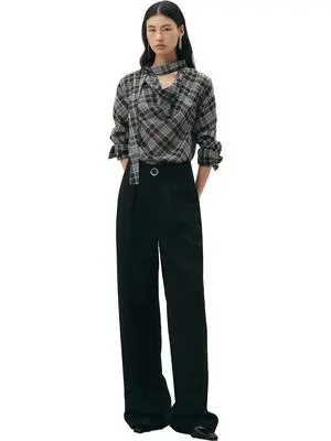 Fabrique Fern Plaid Scarf Tie Blouse - Black