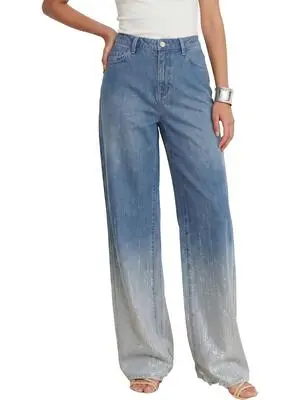 Fabrique Elara Rhinestone Straight Leg Jeans - Blue