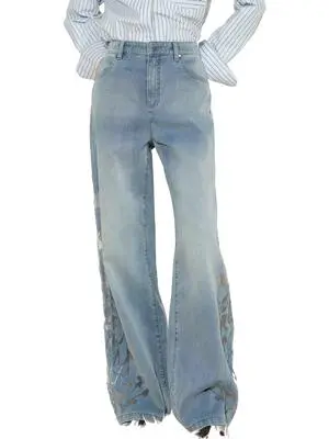 Fabrique Myla Burnout Mesh Wide Leg Jeans - Blue