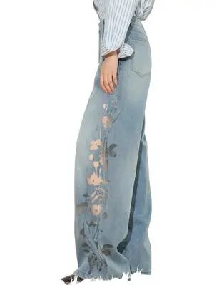 Fabrique Myla Burnout Mesh Wide Leg Jeans - Blue