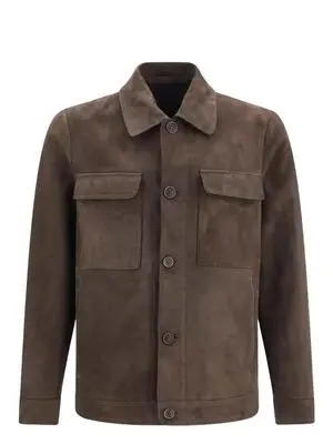 SALVATORE SANTORO Button-front Suede Jacket - Brown