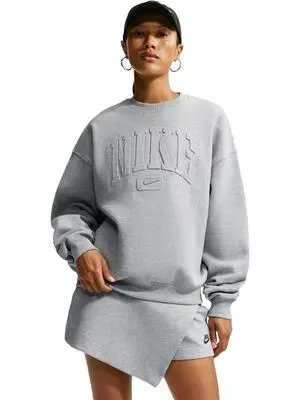 Nike Studio Fleece Oversized Embossed Crew Grey