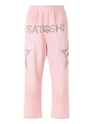 SATOSHI NAKAMOTO Wide-leg Studded Cotton-jersey Sweatpants - Pink