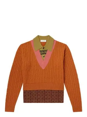 Dries Van Noten Cable-knit Wool And Cotton-blend Sweater - Orange