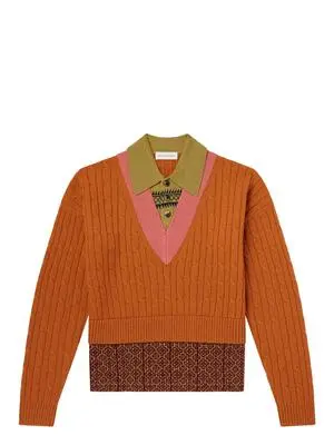 Dries Van Noten Cable-knit Wool And Cotton-blend Sweater - Orange