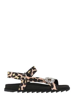 ROGER VIVIER Leopard Print Crystal Embellished Ankle Strap Sandals - Black