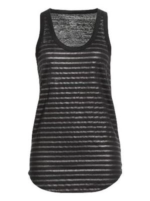 Majestic Filatures Striped Linen Blend Tank Top - Black