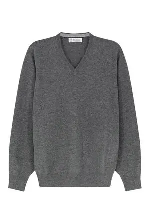 Brunello Cucinelli Cashmere V-neck Sweater - Grey