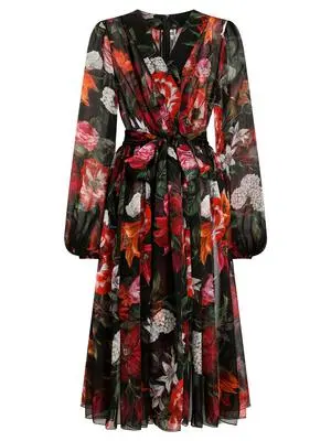 Dolce & Gabbana Chiffon Dress With Floral Print - Black
