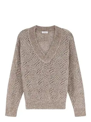 Brunello Cucinelli Mohair Blend Sweater With Dazzling Pattern - Beige