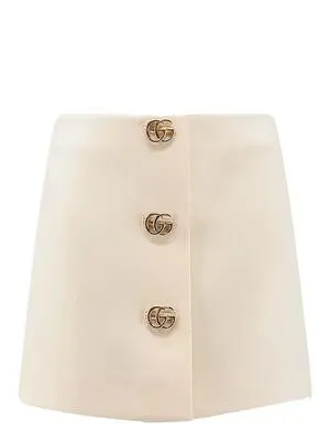 Gucci Wool Crêpe Skirt With Double G Button Detail - White