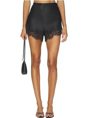 Bardot Silvio Satin Lace Trim Short - Black