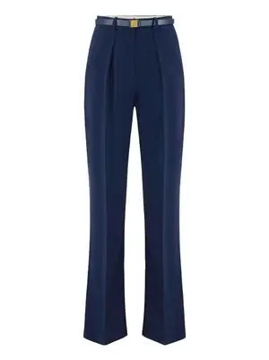 Elisabetta Franchi Lightweight Crêpe Trousers With Belt - Midnight Blue