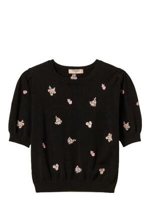 TWINSET Floral Embroidered Knit Top - Black