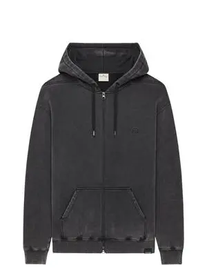 COURREGES LOGO PRINT STONEWASHED ZIPPED HOODIE Stonewashed Grey/black