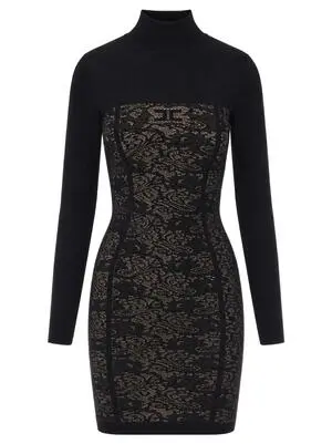 Elisabetta Franchi Elisabetta Franchi High Neck Lace-Like Patterned Dress Black/beige