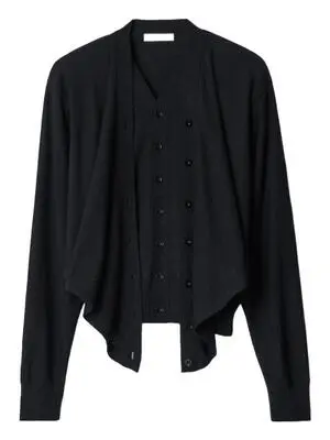 LEMAIRE Merino Wool Blend Trompe-l'œil Cardigan - Black