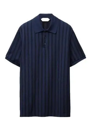 Versace Jacquard Cotton Pique Polo - Blue