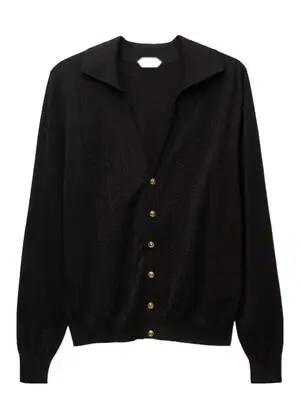 Versace Silk Cotton Knit Polo Cardigan - Black