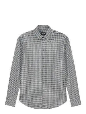 Giorgio Armani Regular Fit Cotton Jersey Shirt With Geometric Flock Print - Patterned