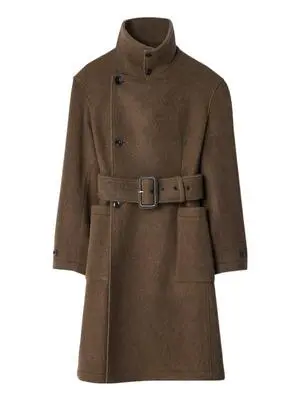LEMAIRE Fitted Wrap Coat In Felted Wool And Alpaca Blend - Mud