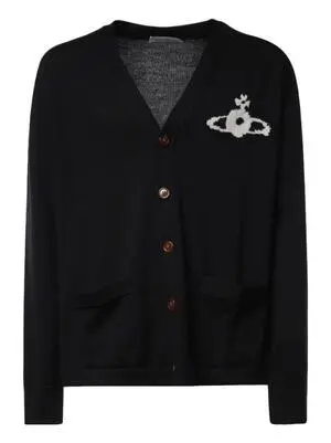 VIVIENNE WESTWOOD Orb Logo V-neck Cardigan - Black