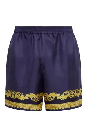 Versace Elasticated Waist Shorts With Baroque Print Piping - Navy