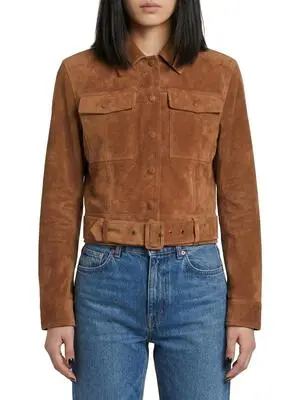 Saint Laurent Suede Belted Jacket - Brown