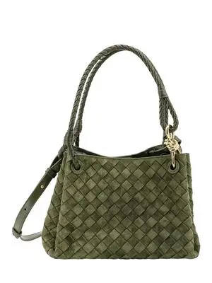 Bottega Veneta Parachute Suede Shoulder Bag With Intrecciato Motif - Multicolor