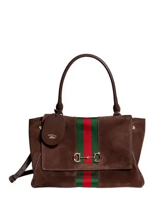 Gucci Paparazzo Suede Handbag With Iconic Web Detail On The Front - Brown