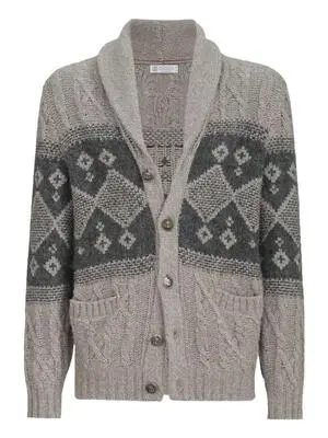Brunello Cucinelli Shawl Collar Cable-knit Cardigan - Grey