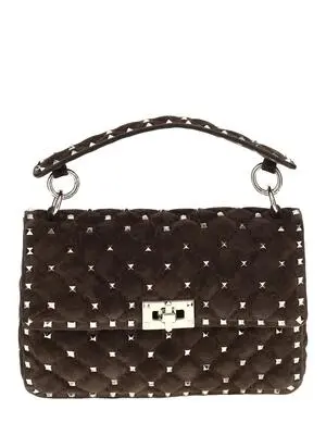 Valentino Garavani Medium Rockstud Spike Suede Top Handle Bag - Brown