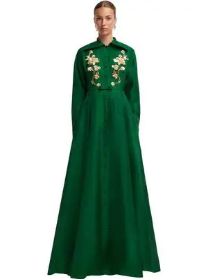 LEO LIN Josephine Embellished Silk Gown - Forest