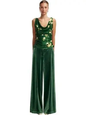 LEO LIN Velvet Wide Leg Pants - Forest