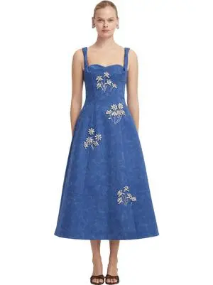LEO LIN Beatrice Embellished Vegan Suede Midi Dress