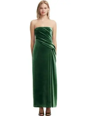 LEO LIN Florence Velvet Ruffled Maxi Dress - Forest