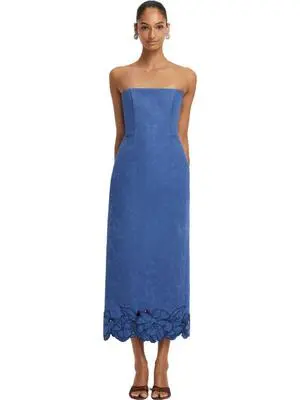 LEO LIN Rayna Appliqué Vegan Suede Bustier Maxi Dress