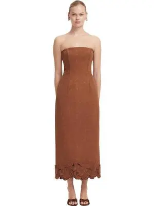 LEO LIN Rayna Appliqué Vegan Suede Bustier Maxi Dress - Chestnut