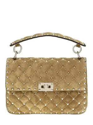 Valentino Garavani Medium Rockstud Spike Suede Top Handle Bag - Cream