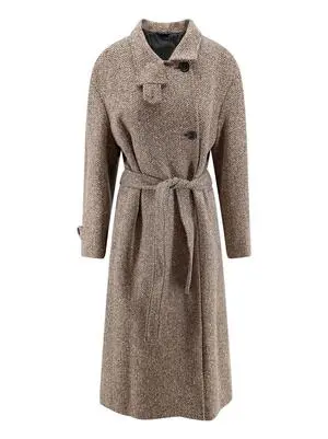 Brunello Cucinelli Herringbone Coat With Monili Detail - Multicolor