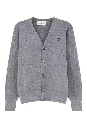 AMI Paris V-neck Embroidered Wool Cardigan - Multicolor