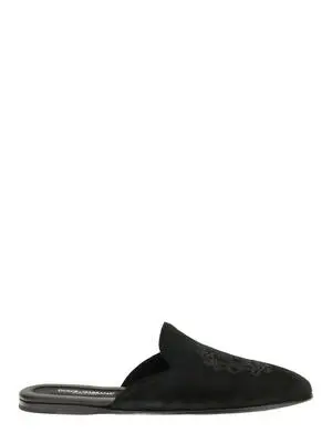 Dolce & Gabbana Calfskin Leather Mules With Embroidered Motif - Black