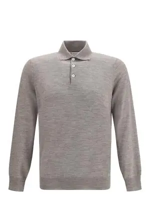 Brunello Cucinelli Brunello Cucinelli Men Virgin Wool Polo Sweater Gray
