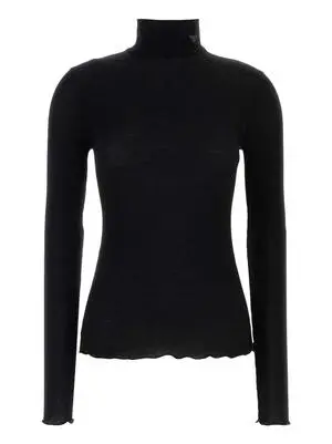 Prada Ribbed Turtleneck Long Sleeve Top - Black