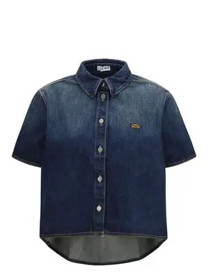 Loewe Short Sleeve Denim Trapeze Shirt - Blue
