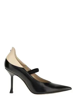 Fendi Two-tone Calfskin Pumps With Elastic Strap - Black
