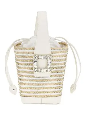 ROGER VIVIER Mini Viv' Skate Bucket Bag In Raffia - Cream